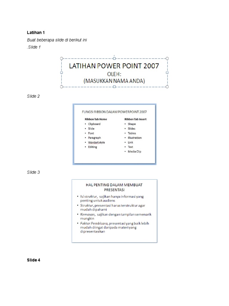 Latihan Power Point Membuat Teks | PDF
