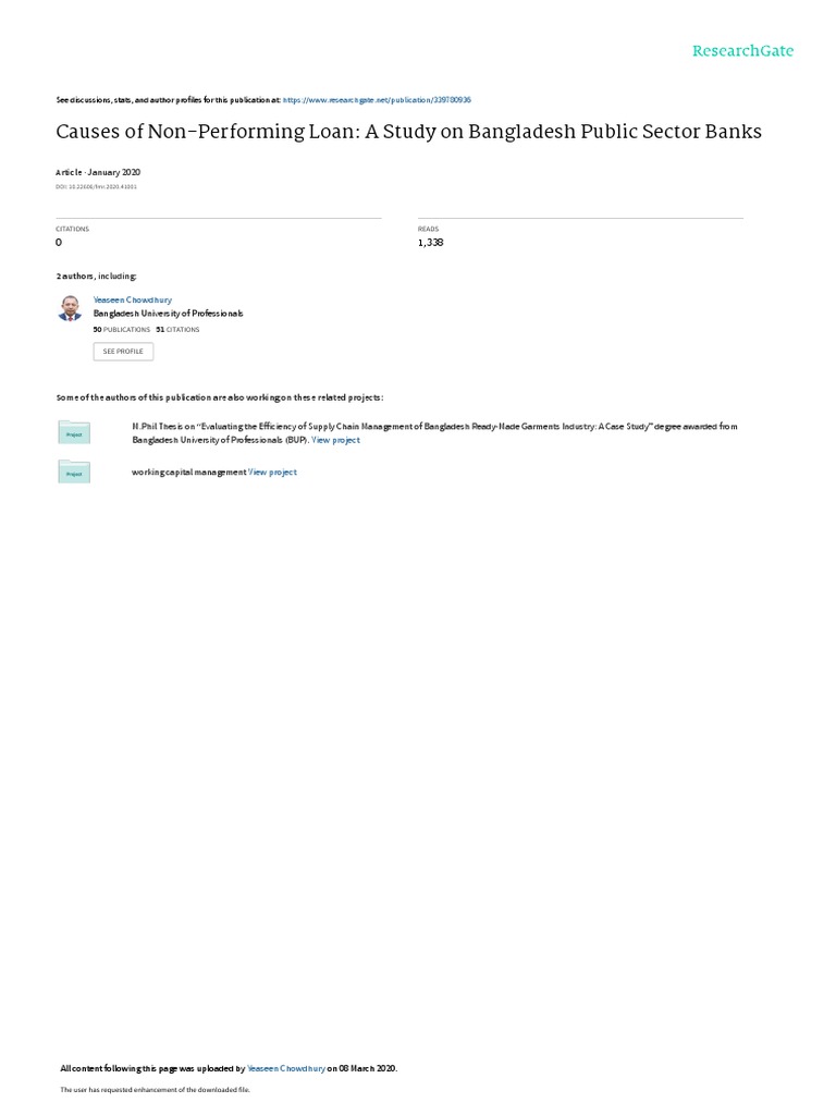 Causes of Non-Performing Loan: A Study On Bangladesh Public Sector ...