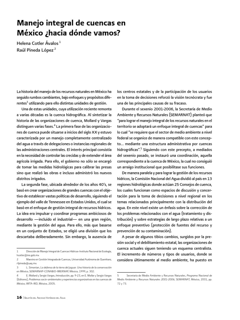 Manejo Integral de Cuencas en México: Helena Cotler | PDF | México | Agua
