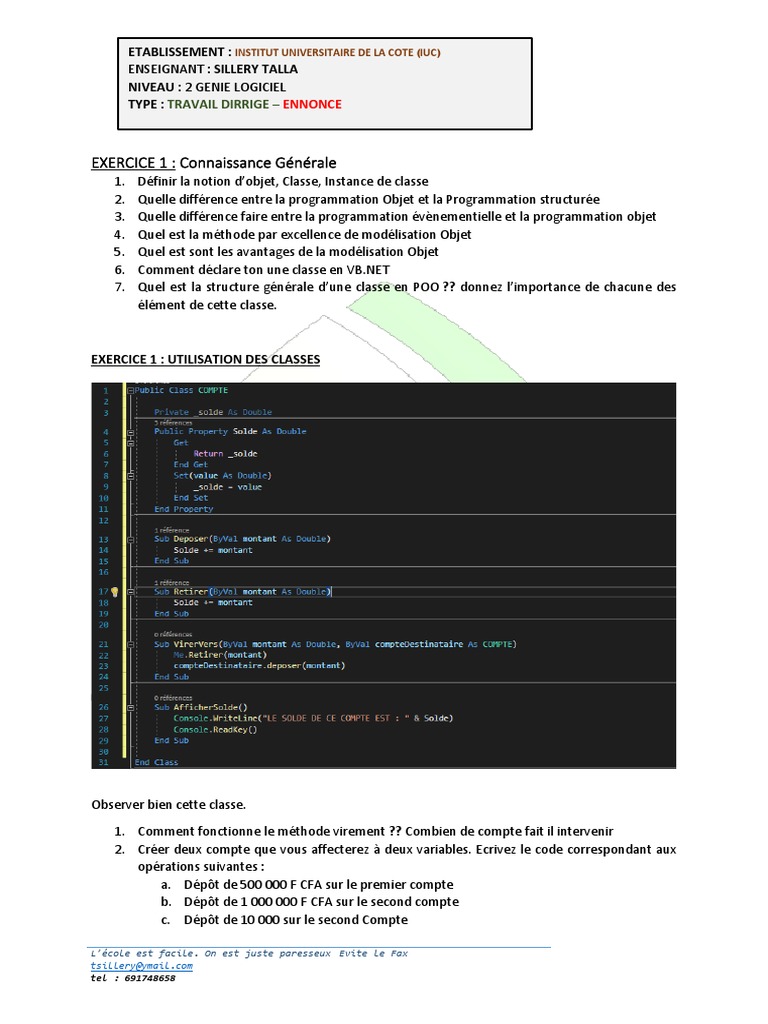 TD01 Les Classes Et Les Objets | PDF | Constructeur (programmation) | Programmation