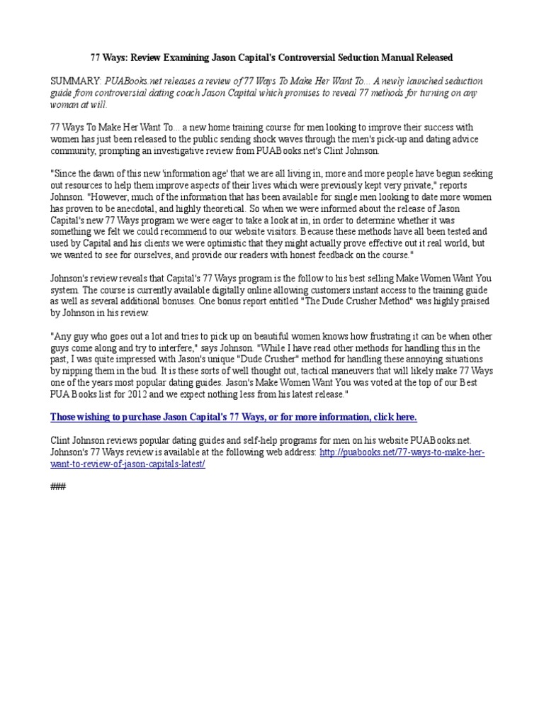 77 Ways: Review Examining Jason Capital's Controversial Seduction Manual Released | PDF ...