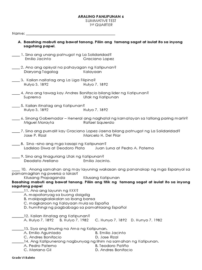 AP6 Q1 Summative Test FINAL | PDF