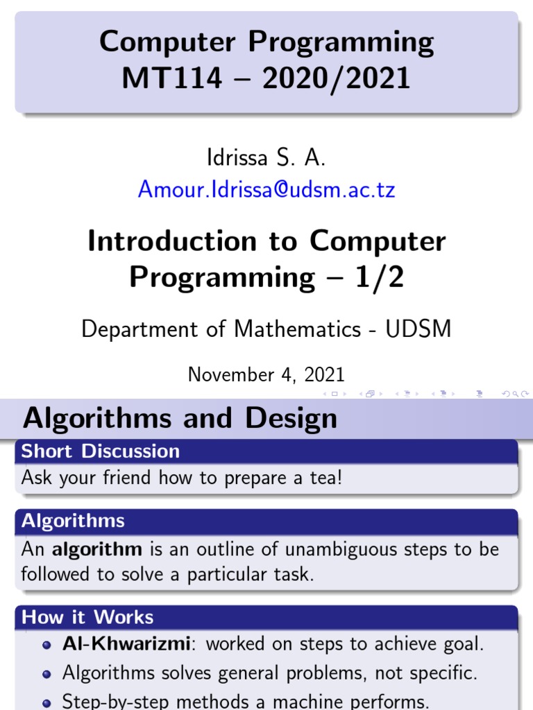 Computer Programming MT114 - 2020/2021: Idrissa S. A | PDF | Algorithms ...