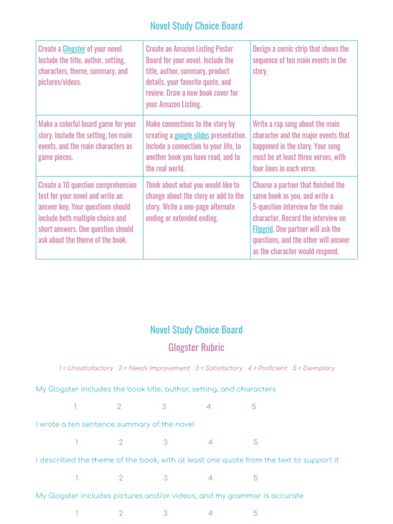 Engaging Novel Study Projects | PDF | Books | Multiple Choice