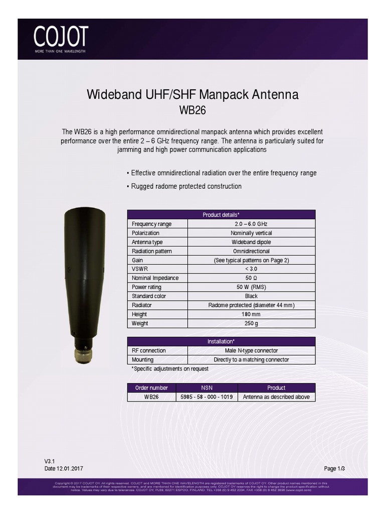 Wideband UHF/SHF Manpack Antenna: Product Details | PDF | Antenna ...
