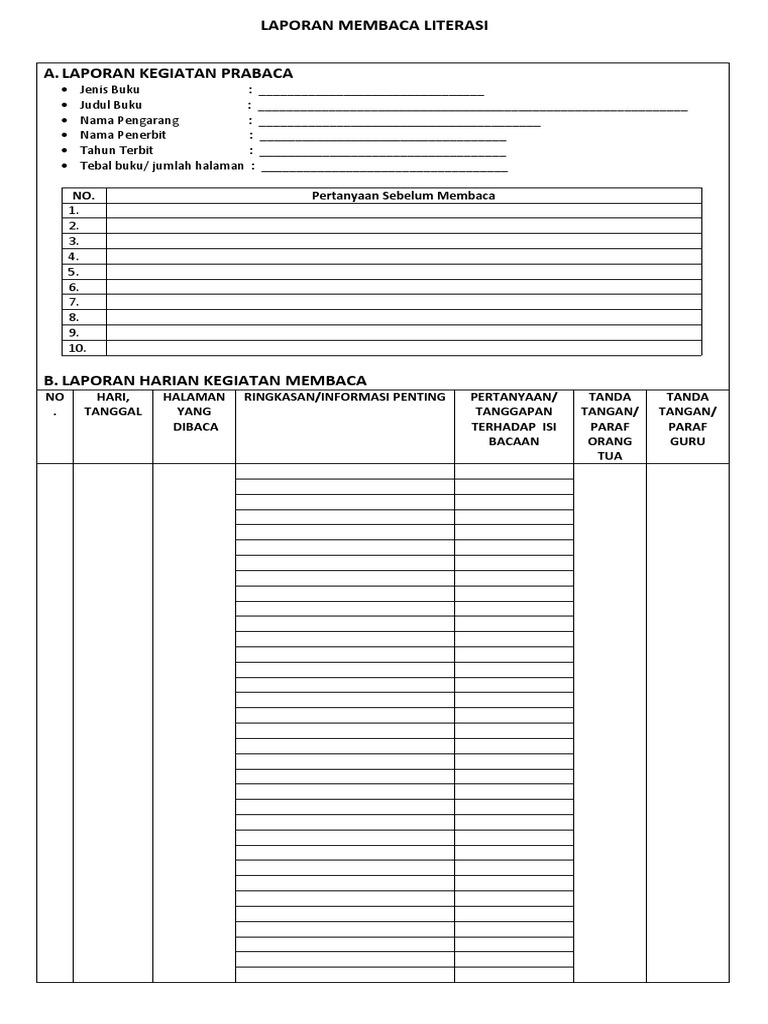 Format Laporan Membaca - Potrait | PDF