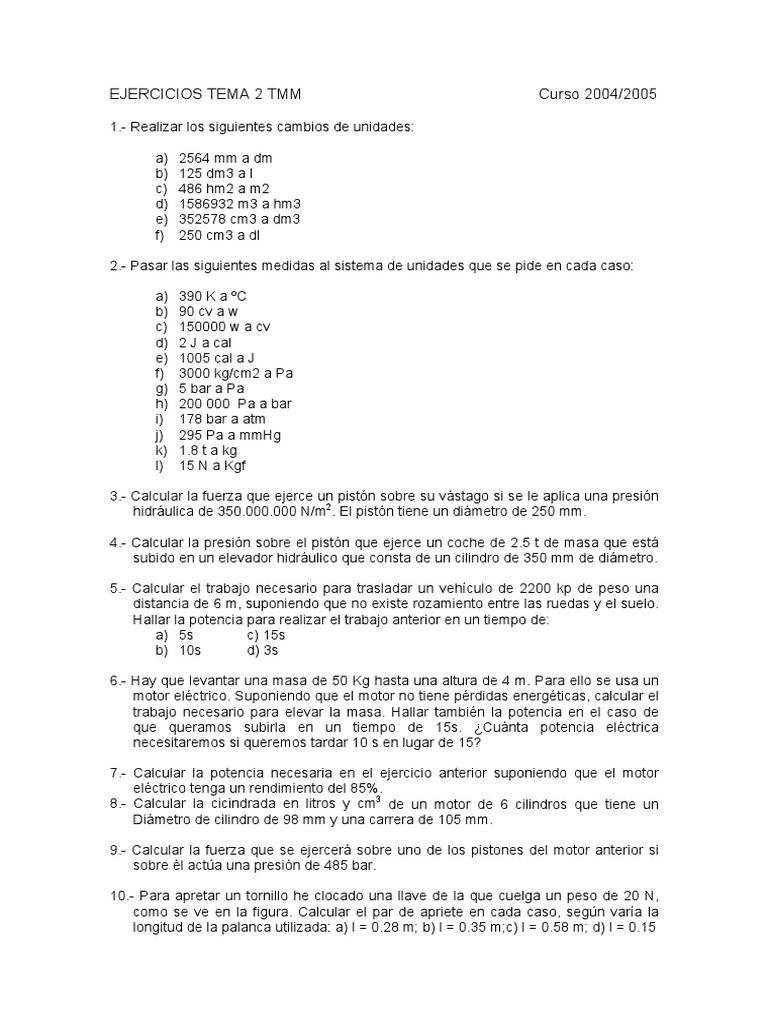 Ejercicios Tema 1 y Formulario TMM | PDF | Tornillo | Ingeniería mecánica
