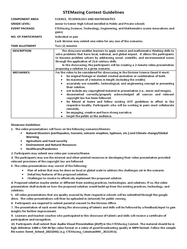 Stemazing Contest Guidelines: Component Area: Grade Level: Event ...