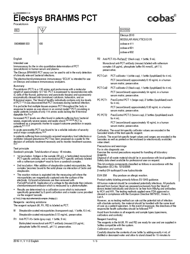 Elecsys BRAHMS PCT: Procalcitonin | PDF | Sepsis | Medicine