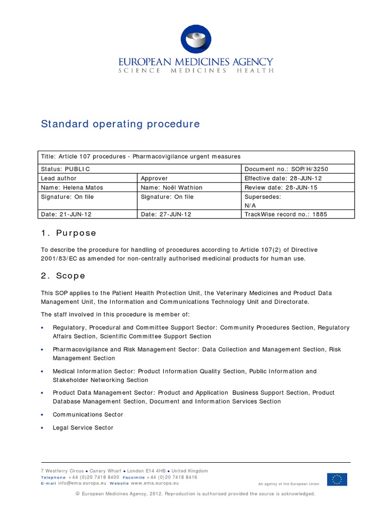 Standard Operating Procedure: 1. Purpose | PDF | Pharmacovigilance