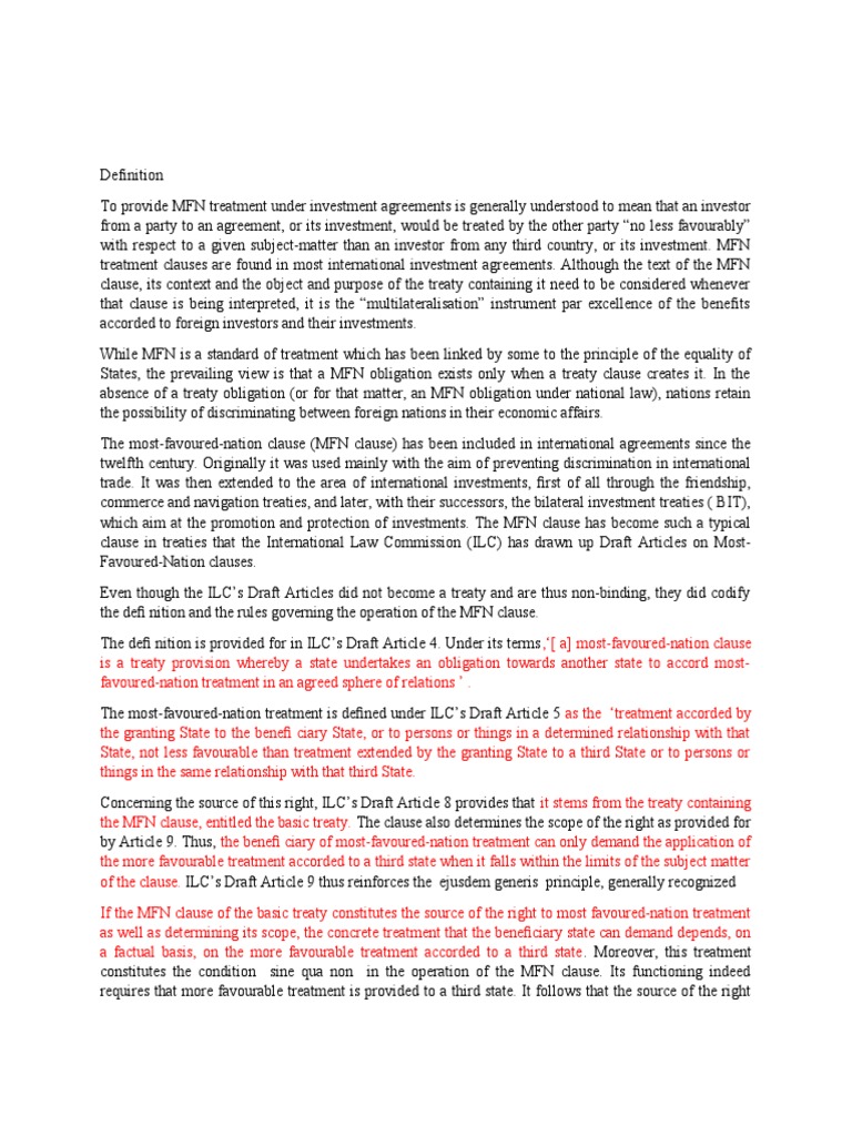 MFN Clause | PDF | Most Favoured Nation | Treaty