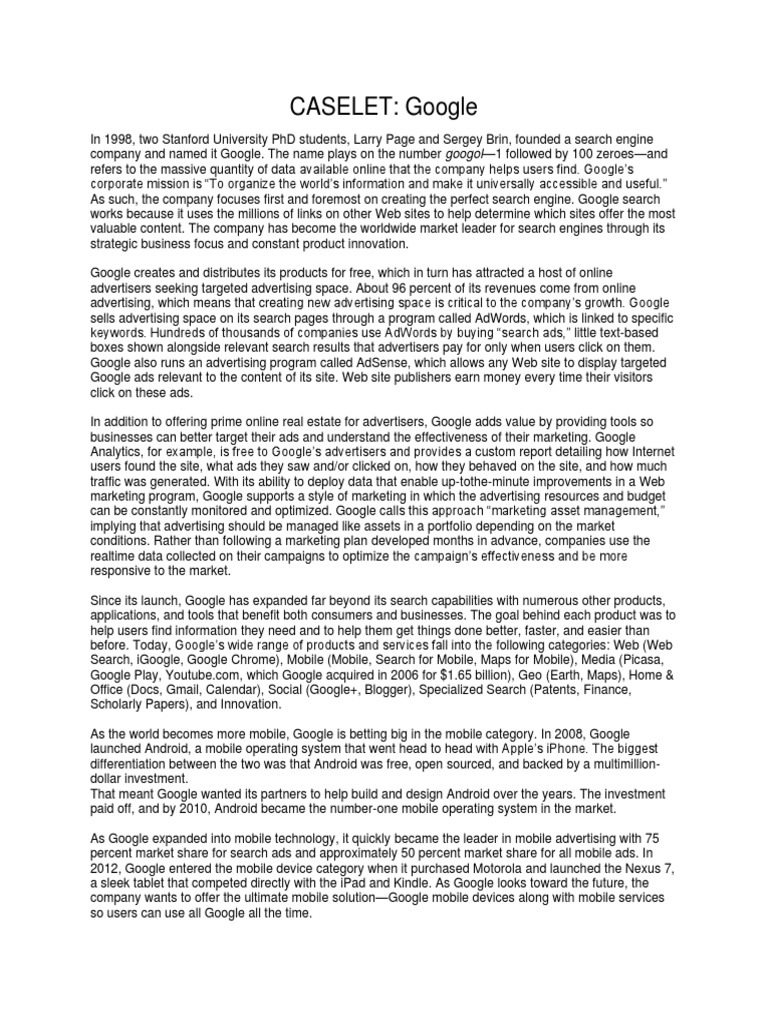 CASELET - Google | PDF | Advertising | Computing
