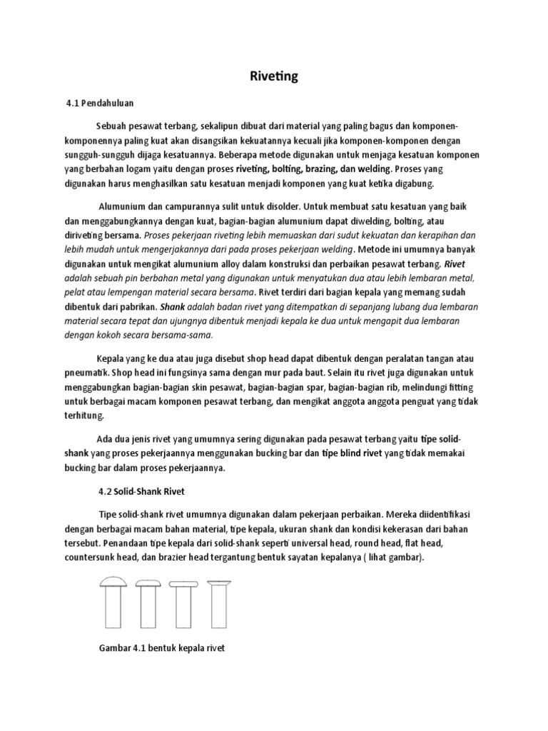 Proses dan Jenis Rivet pada Pesawat | PDF | Griya & Taman | Sejarah