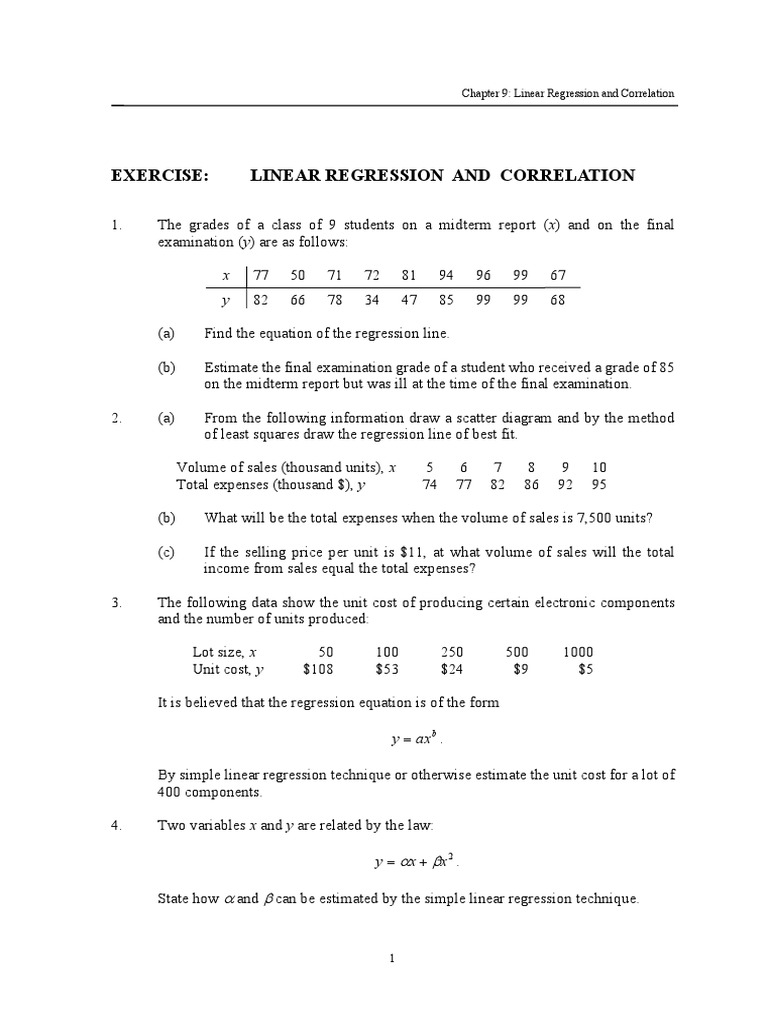 Ex6 Linear Regression and Correlation | PDF | Regression Analysis | Linear Regression