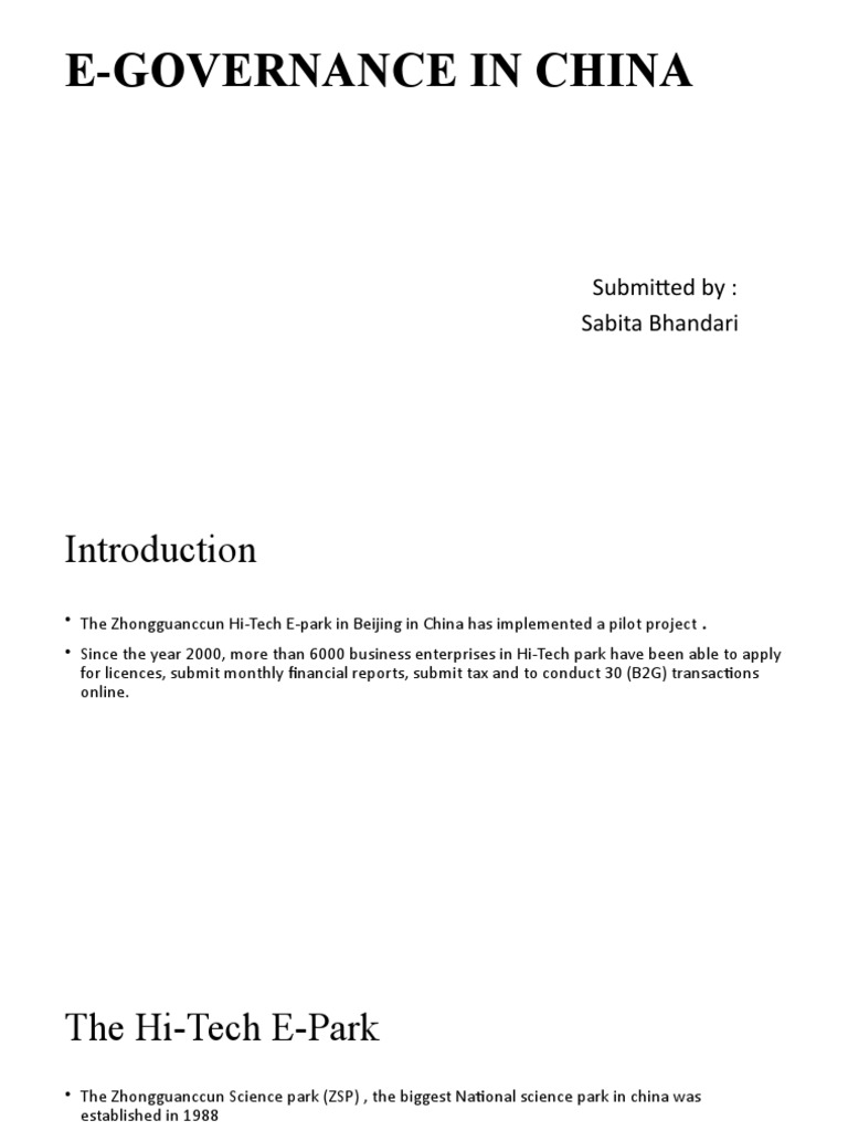 E-Governance in China: Submitted By: Sabita Bhandari | PDF