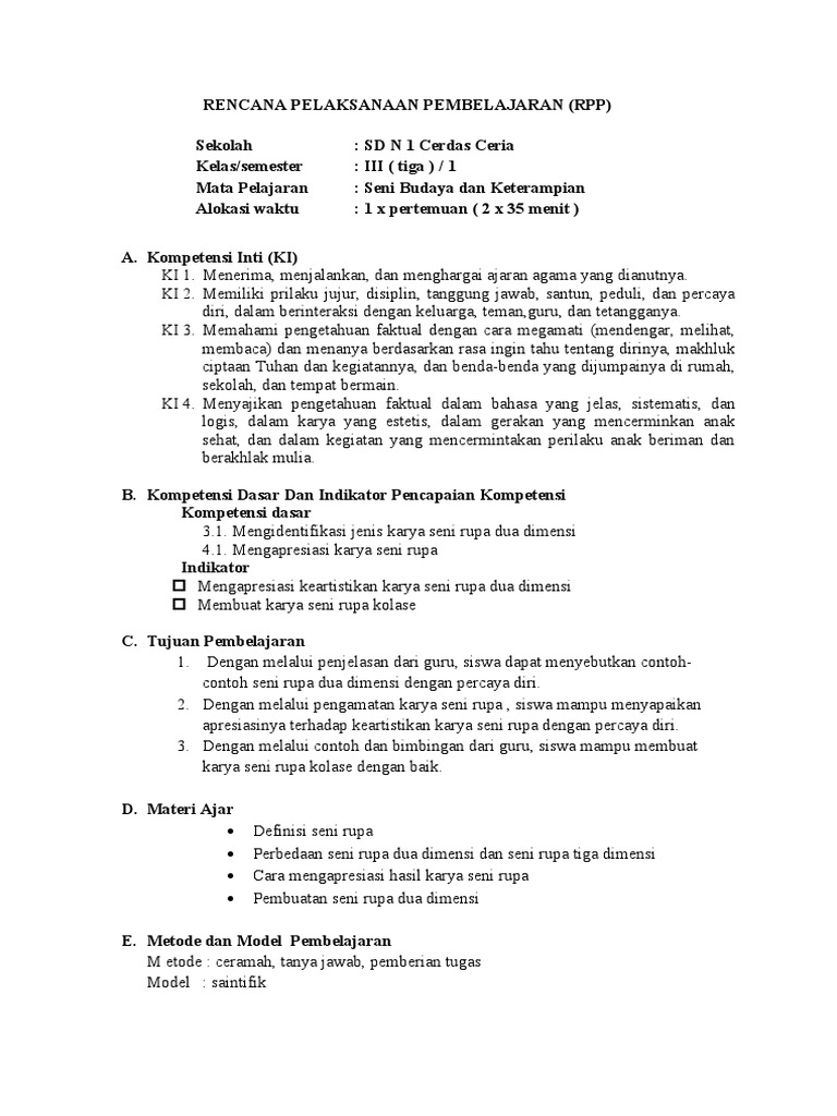 RPP SBDP Kelas 3 | PDF
