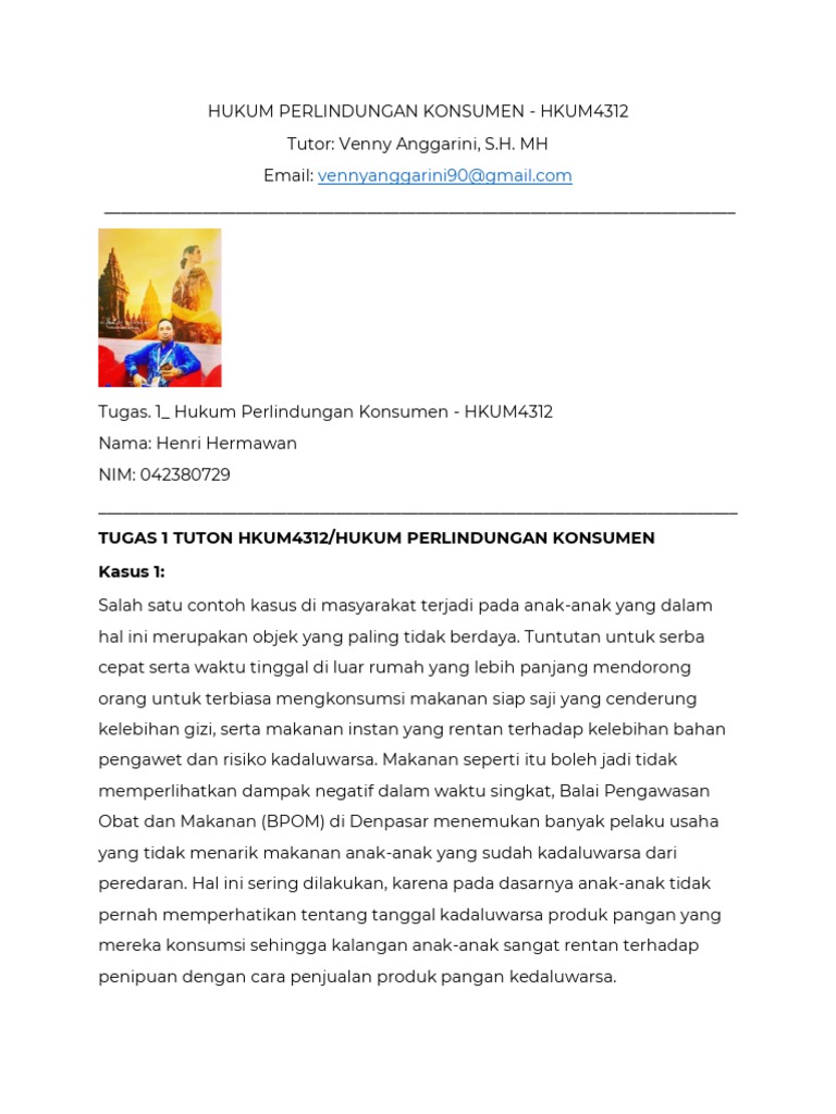 Tugas. 1 - Hukum Perlindungan Konsumen - HKUM4312 | PDF Tugas. 1 - Hukum Perlindungan Konsumen - HKUM4312 | PDF