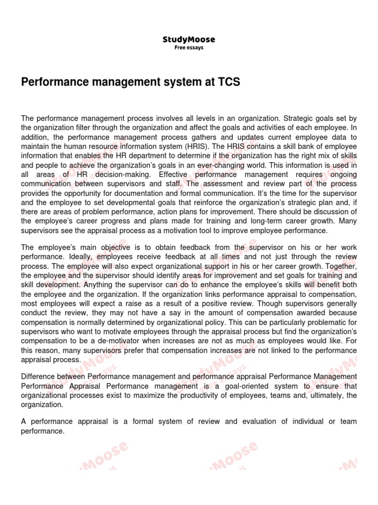 Performance Management System at TCS | PDF | Performance Appraisal | Goal