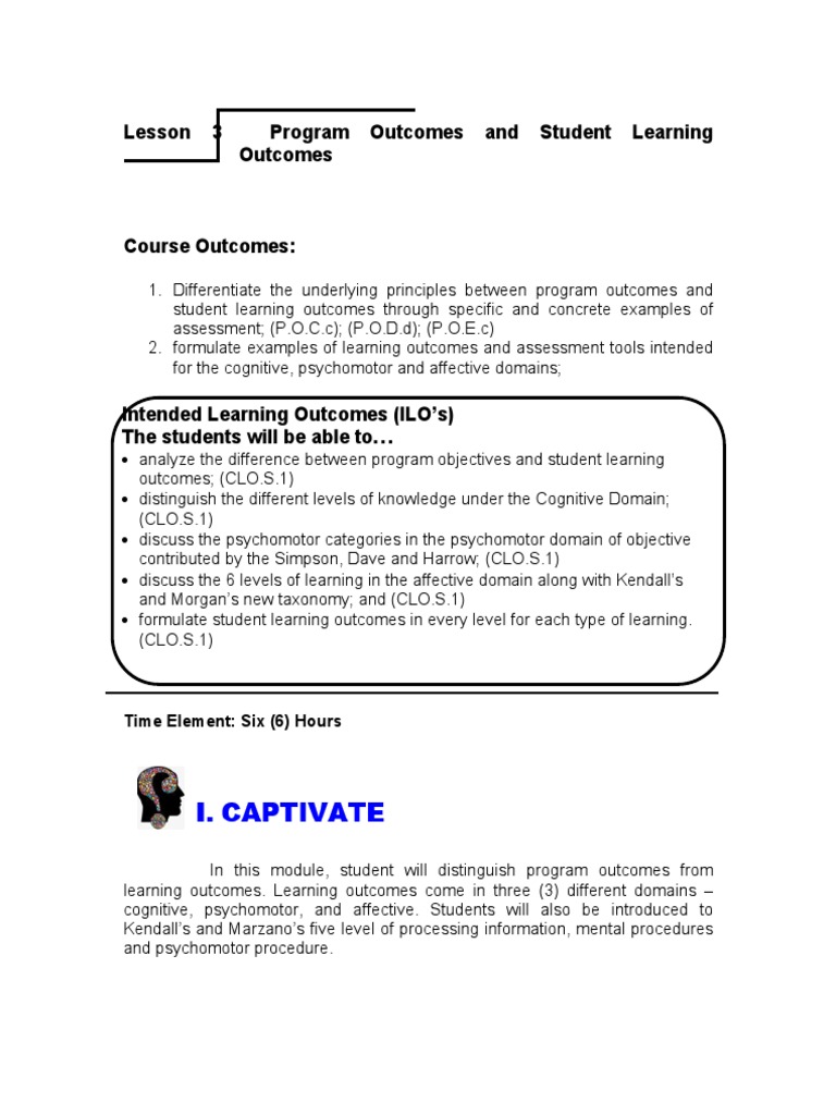 Program Outcomes vs Student Learning Outcomes | PDF | Learning ...