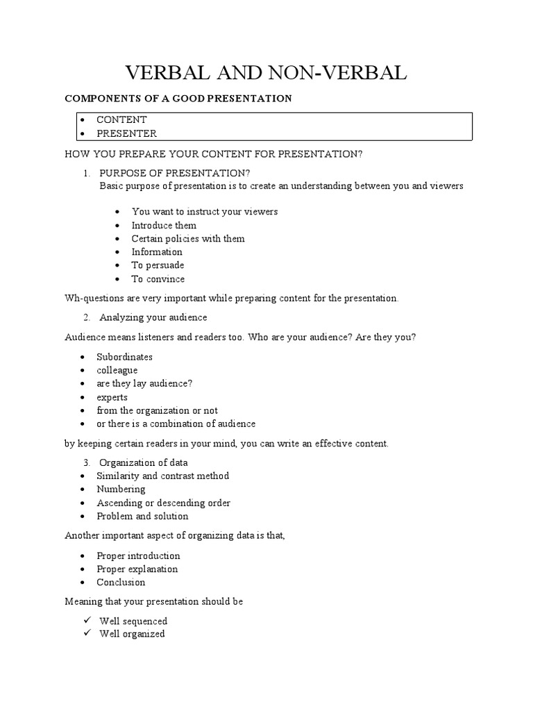 Verbal and Non-Verbal: Components of A Good Presentation | PDF ...