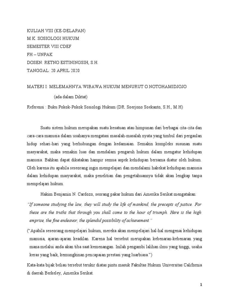 KUL. VIII - Sos. Hk. Melemahnya Wibawa Hk. | PDF