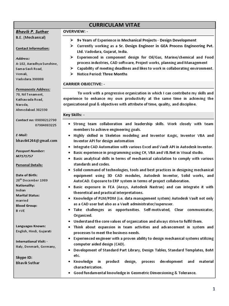 Bhavik Suthar - CV - AJ | PDF | Computer Aided Design | Autodesk