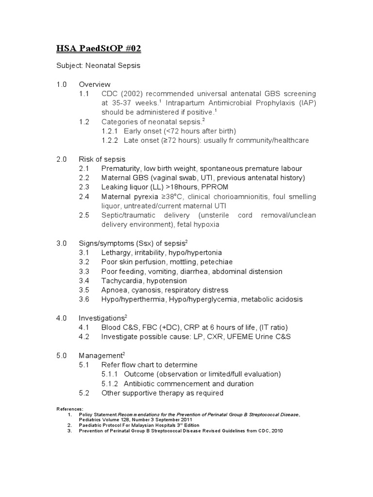 SOP Neonatal Sepsis | PDF | Sepsis | Medical Specialties