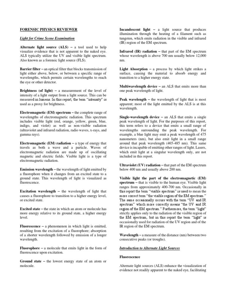 Forensic Physics Reviewer | PDF | Electromagnetic Spectrum ...
