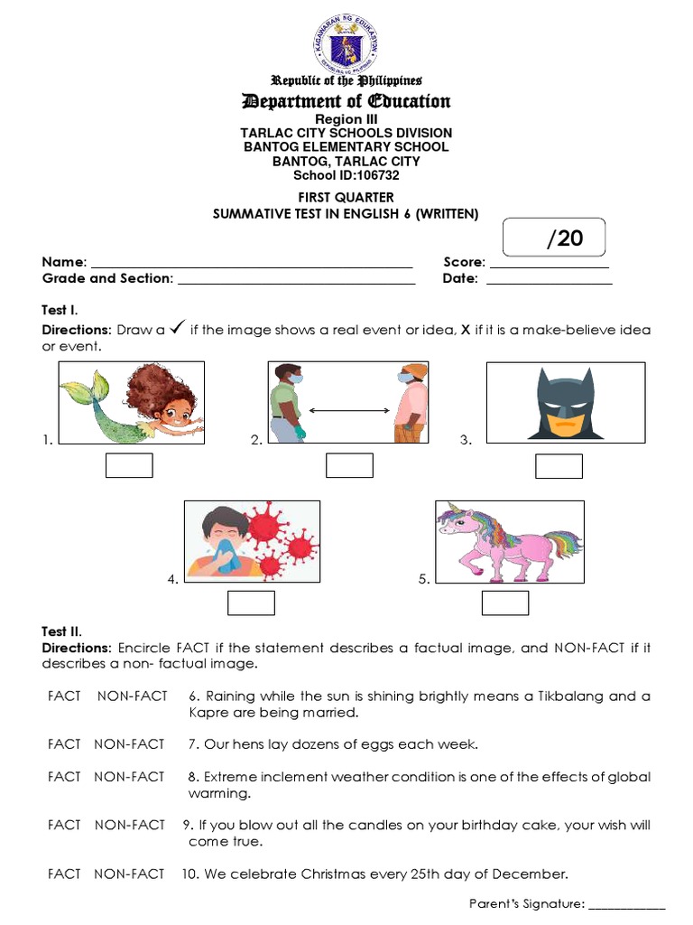 Grade 6 First Quarter Summative Tests | PDF | Subtraction