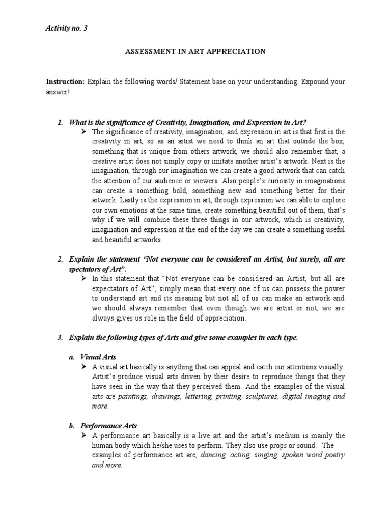 Activity No. 3 - Assessment in Art Appreciation - Part 1 | PDF | Design ...
