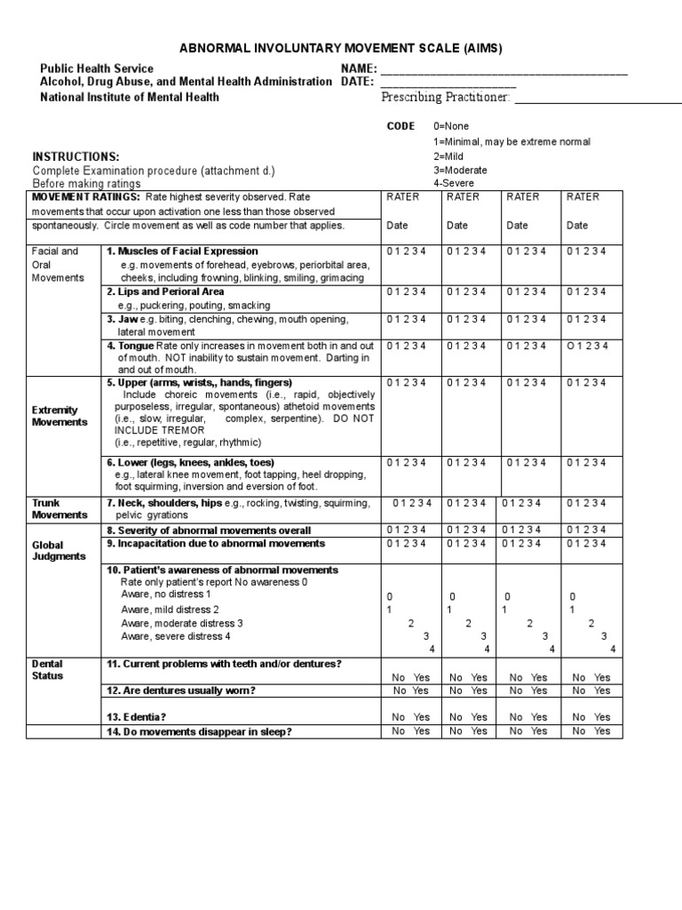 Abnormal Involuntary Movement Scale | PDF