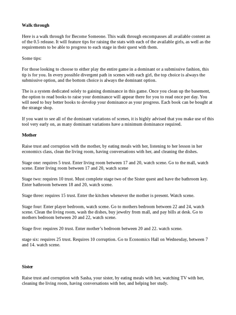 Become Someone V5 Walkthrough | PDF