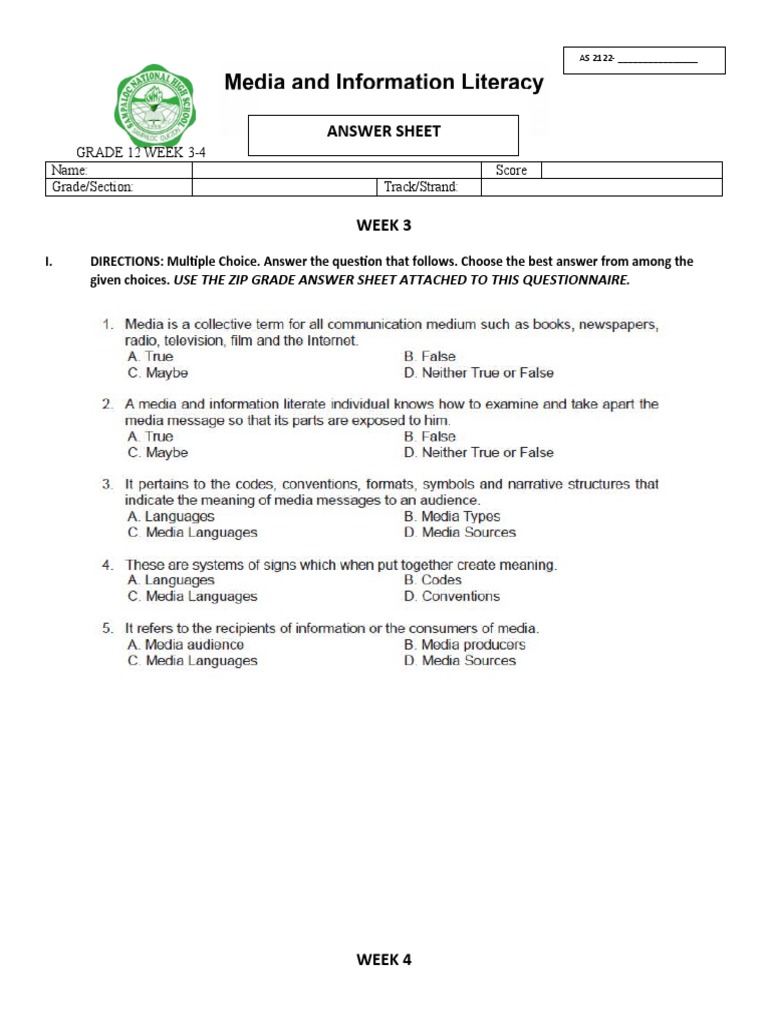 Mil Answer Sheet 1 Week 3-4 | PDF