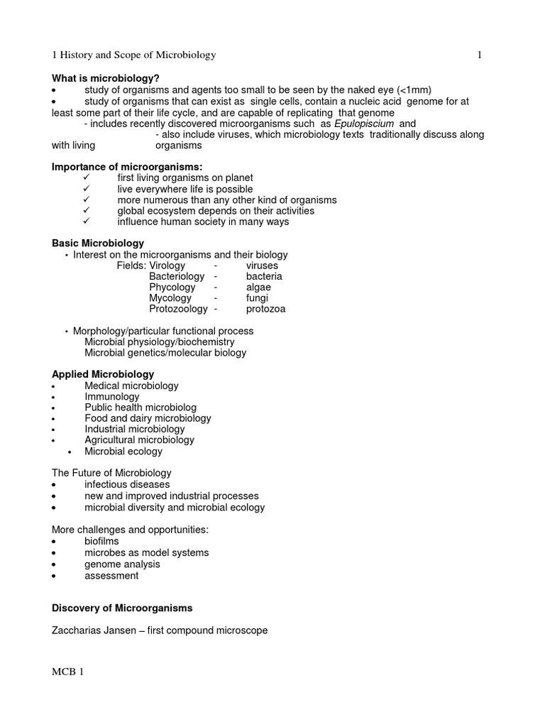 1 History and Scope of Microbiology | PDF | Microbiology | Microorganism
