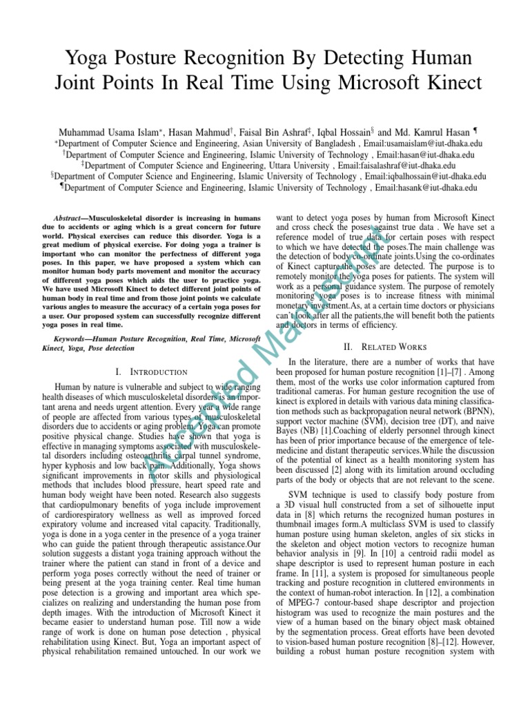 Yoga Posture Recognition By Detecting Hu Pdf