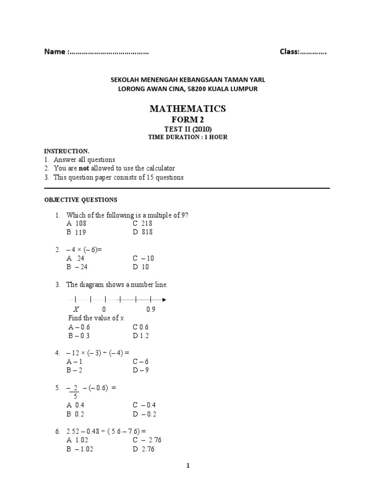 Math Test 2 | PDF | Mathematics