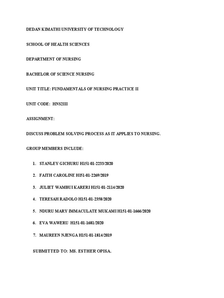 Problem Solving Process in Nursing | PDF | Medical Diagnosis | Nursing