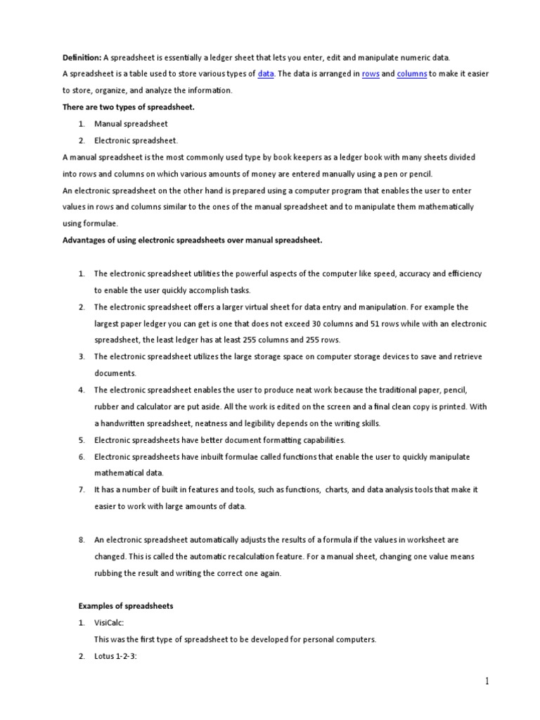 Spreadsheet Notes | PDF | Spreadsheet | Microsoft Excel
