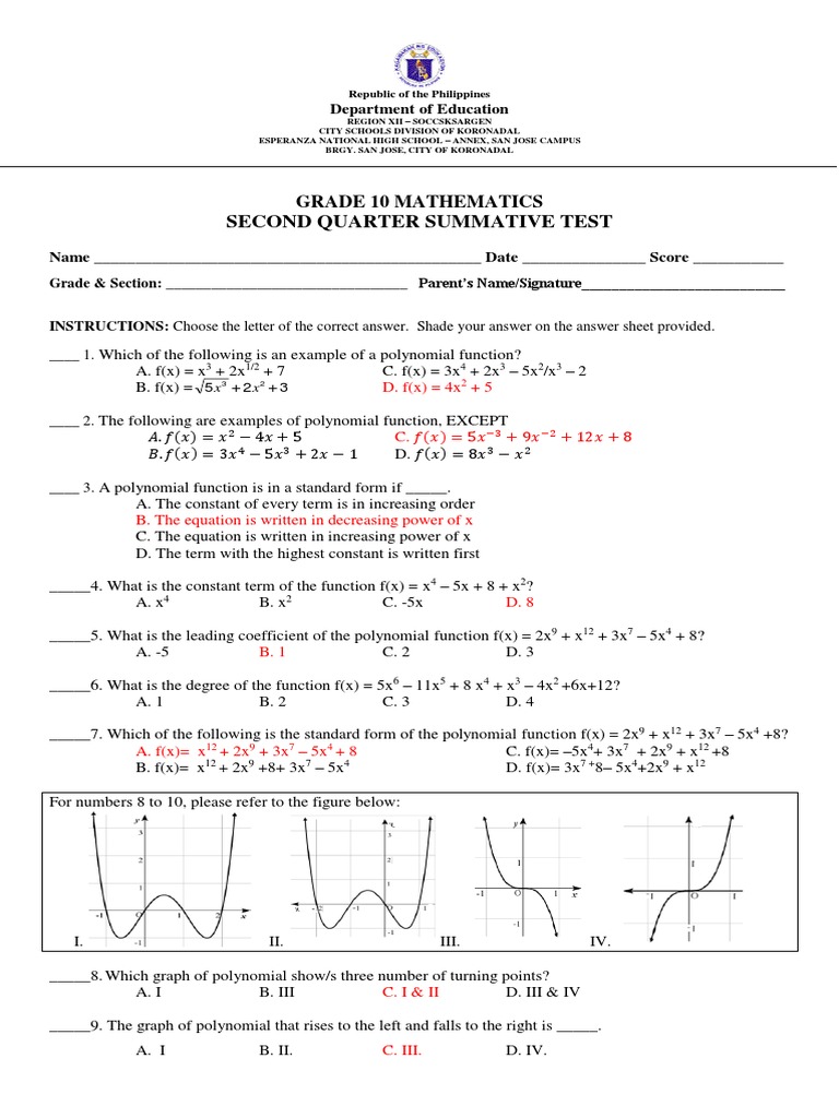 Math10 Q2summative Test Upload | PDF | Circle | Elementary Geometry