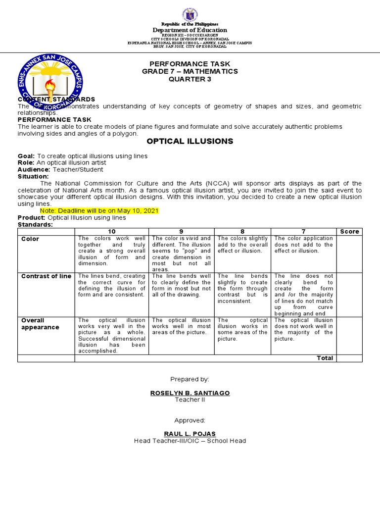 Optical Illusions: Performance Task Grade 7 - Mathematics Quarter 3 ...