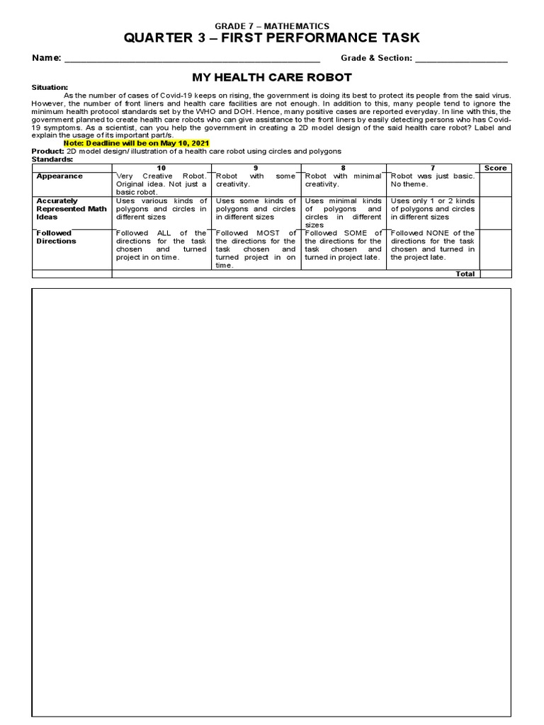 Grade 7-Math Quarter 3 Performance Task-A | PDF | Robot | Robotics