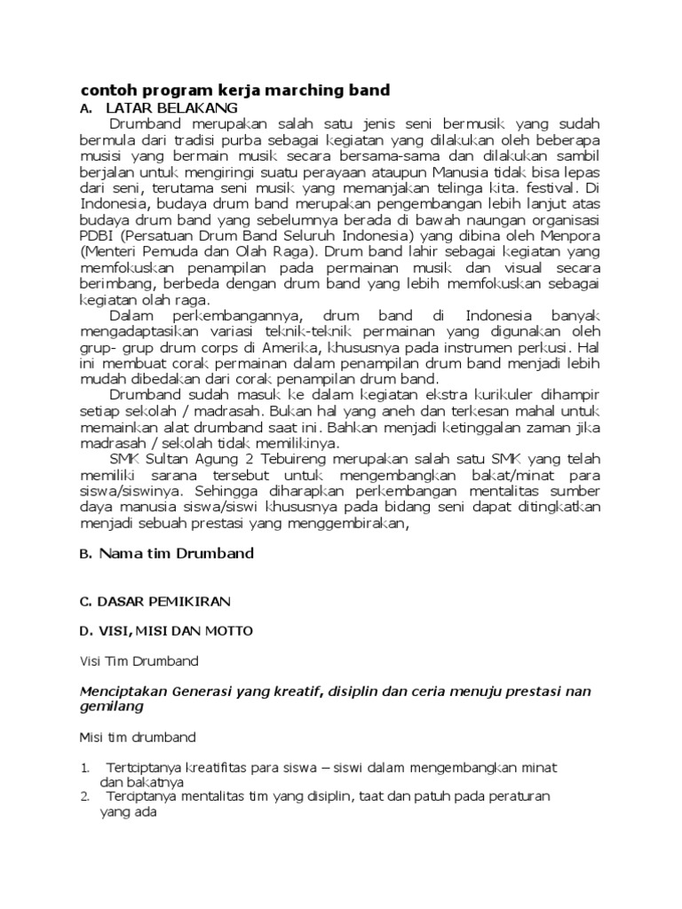 Contoh Program Kerja Drumband | PDF | Karier & Perkembangan