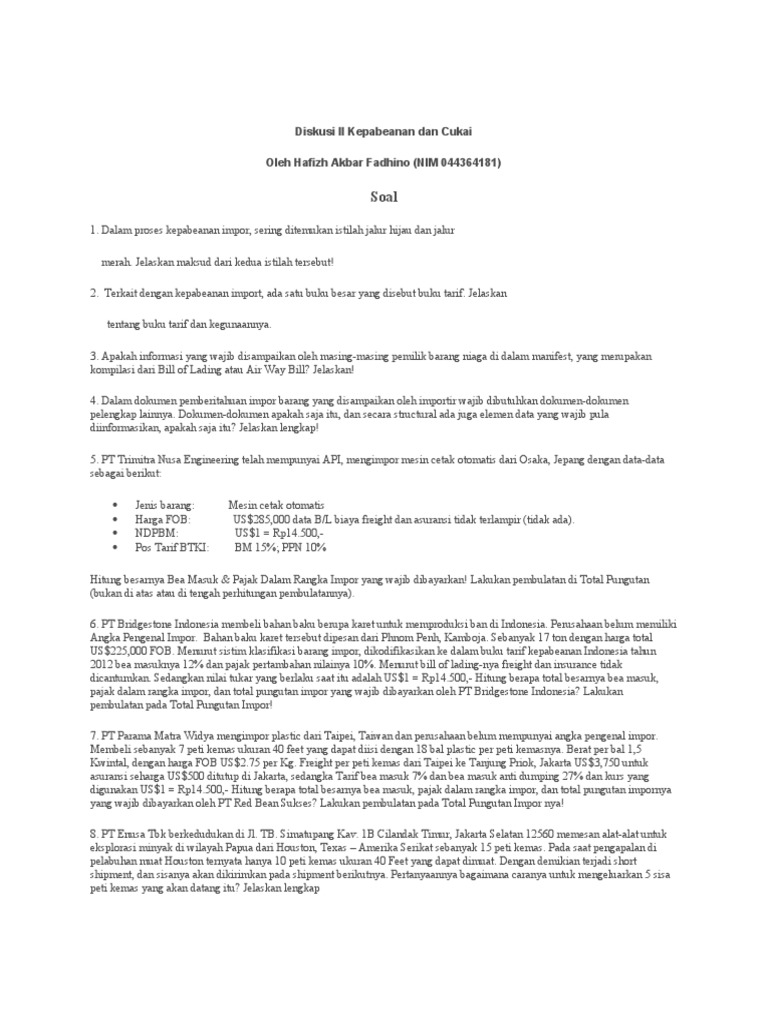 Diskusi II - Kepabeanan Dan Cukai | PDF