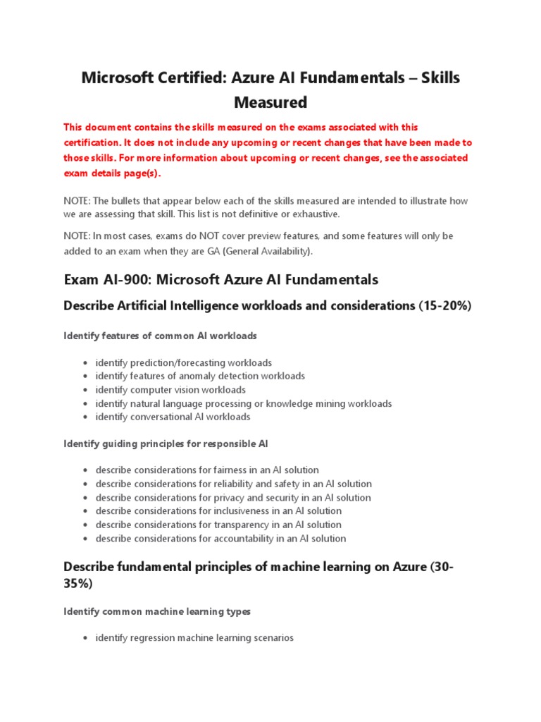 Microsoft Certified: Azure AI Fundamentals - Skills Measured | PDF ...