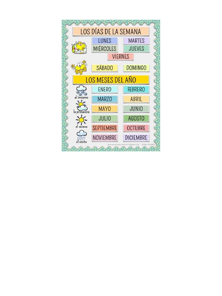 Los Meses Del Año en Español y Los Dias de La Semana en Español | PDF