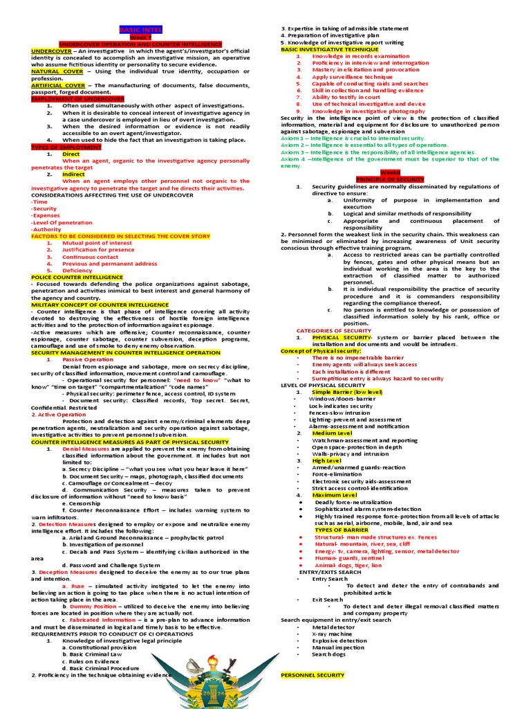 Basic Intel Reviewer | PDF | Espionage | Counterintelligence