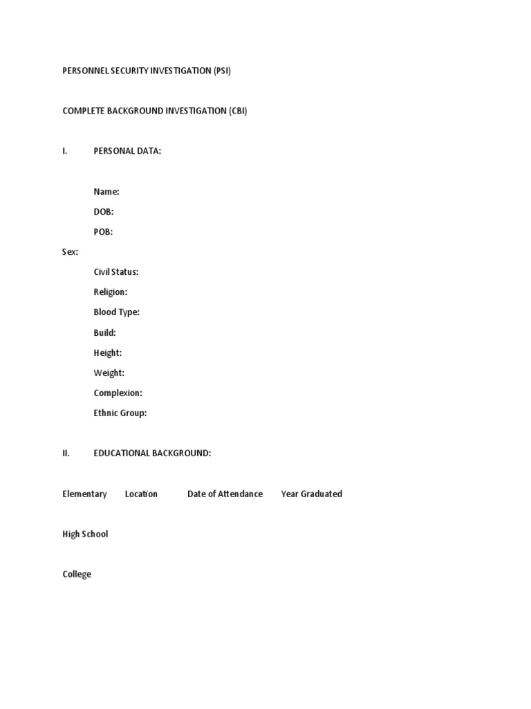 A Comprehensive Personnel Security Investigation Report | PDF