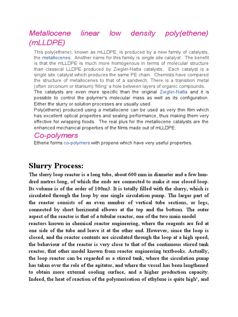 mLLDPE Metallocene Catalyst Film Properties | PDF | Polyethylene ...
