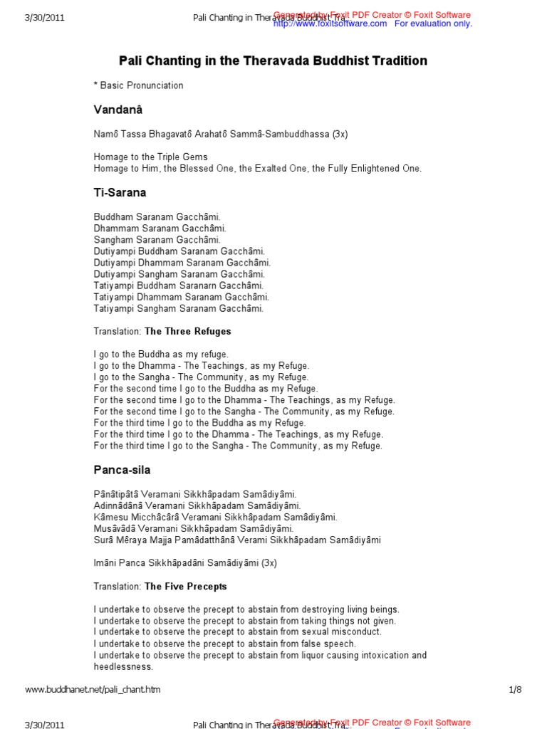 Pali Chanting in Theravada Buddhist Tradition | PDF | Gautama Buddha ...