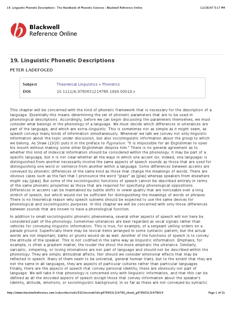 Linguistic Phonetic Descriptions - The Handbook of Phonetic Sciences ...